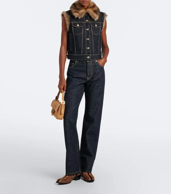 Fendi Shearling-trimmed Denim Vest