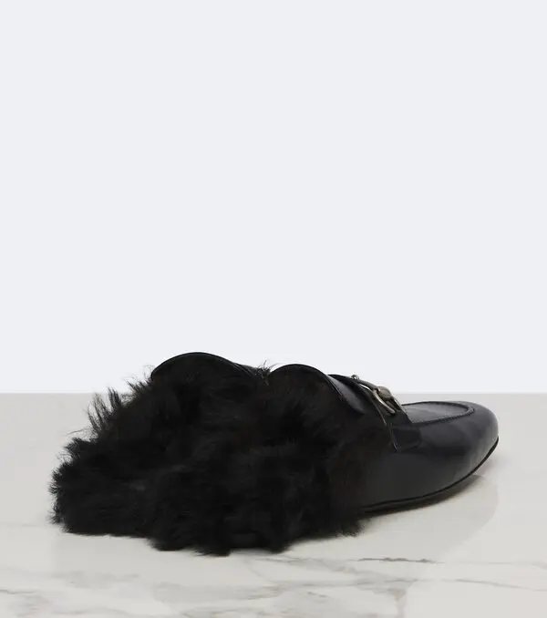 Gucci Larindo Horsebit Shearling-lined Leather Mules