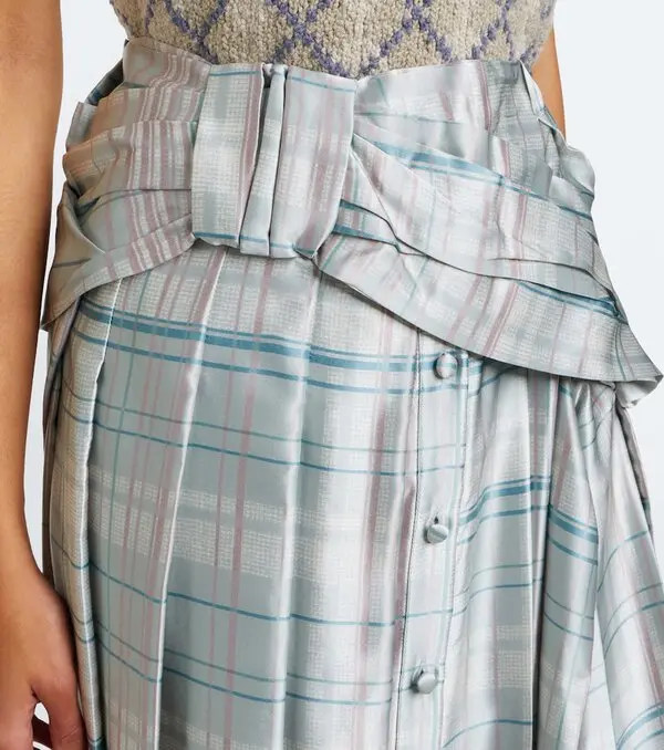 Acne Studios Bow-detail Checked Silk Satin Midi Skirt