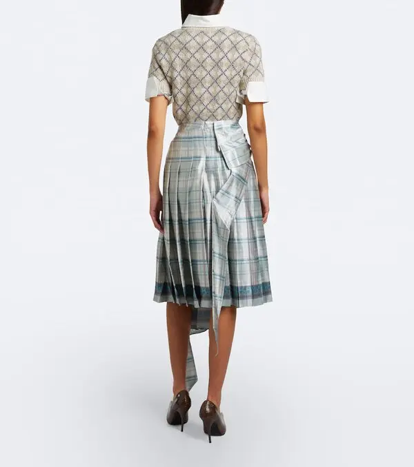 Acne Studios Bow-detail Checked Silk Satin Midi Skirt