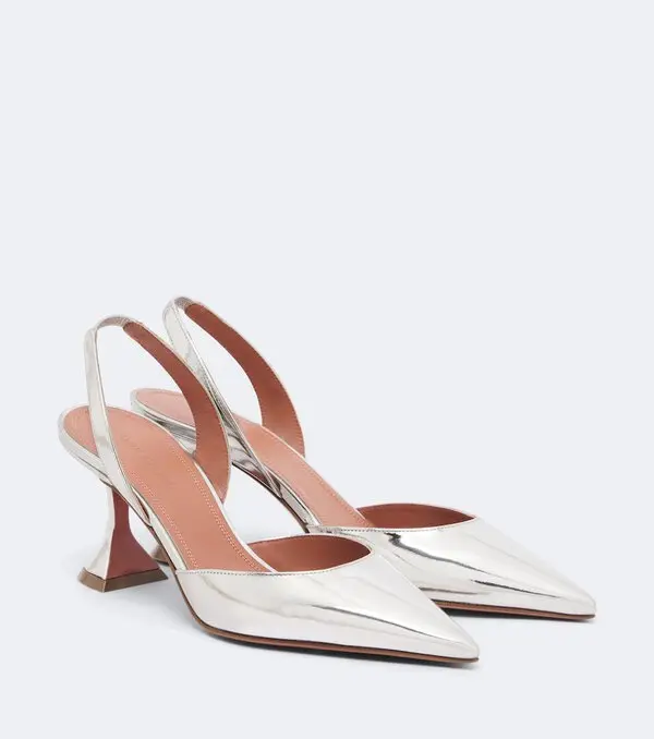 Amina Muaddi Holli Mirrored Leather Slingback Pumps