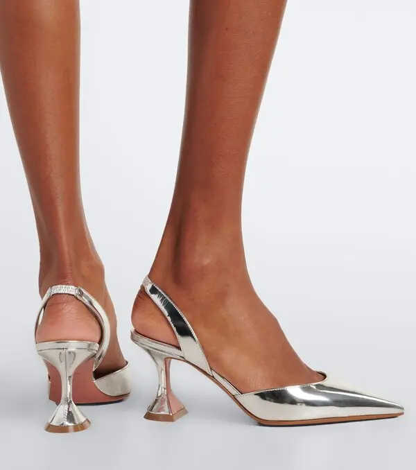 Amina Muaddi Holli Mirrored Leather Slingback Pumps