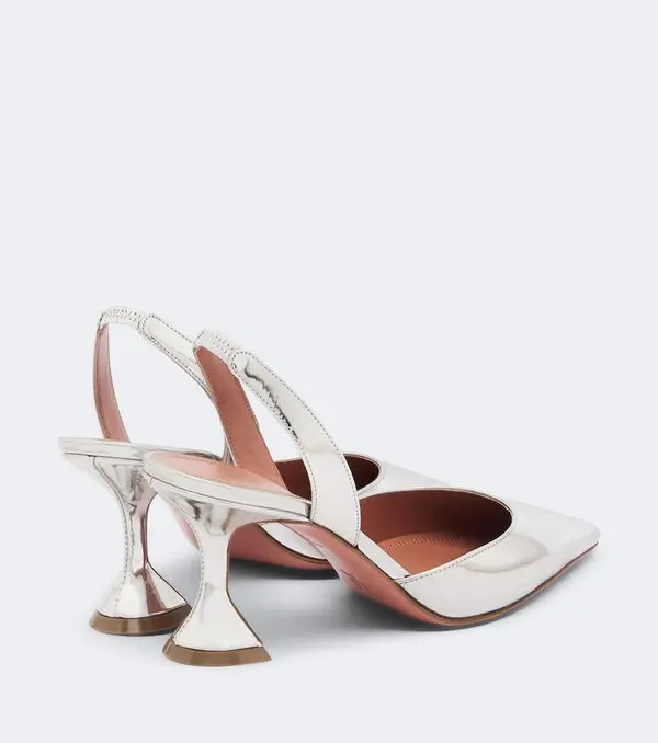 Amina Muaddi Holli Mirrored Leather Slingback Pumps