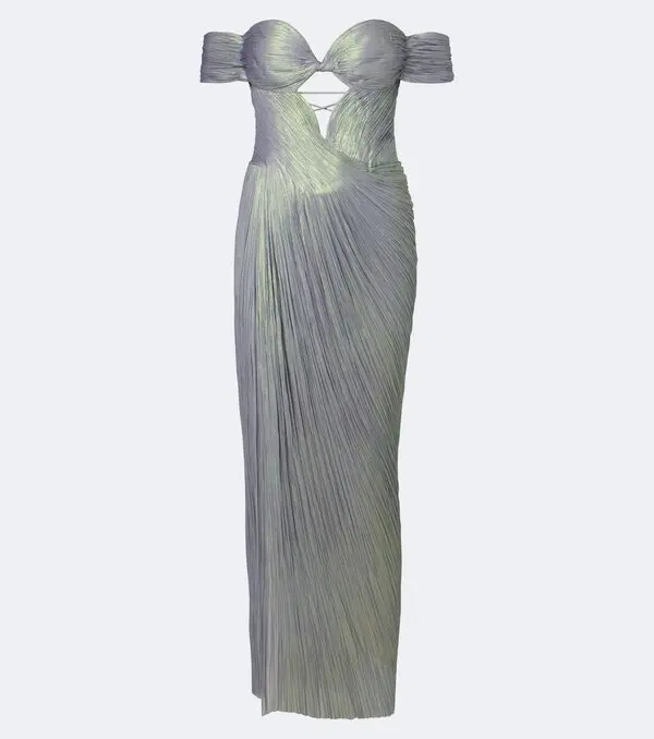MARIA LUCIA HOHAN Edena Pleated Off-shoulder Silk Bustier Gown - Multicoloured