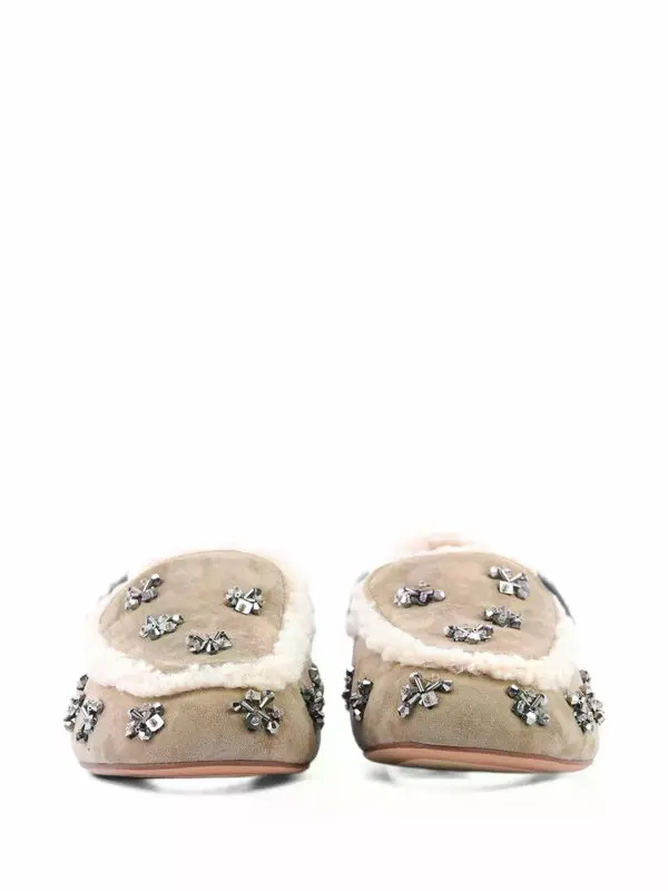Lola Cruz Nivea Crystal-embellished Shearling-trim Loafers