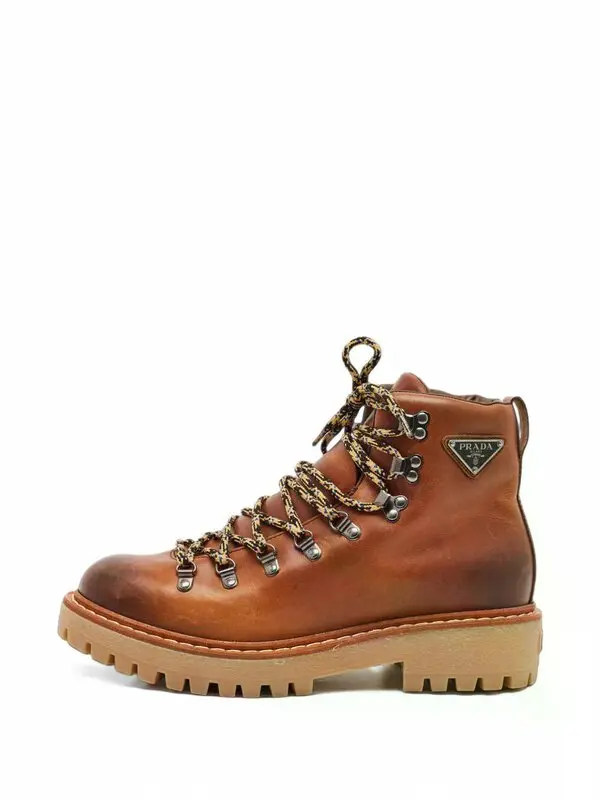 Prada Lace-up Leather Combat Boots - Brown