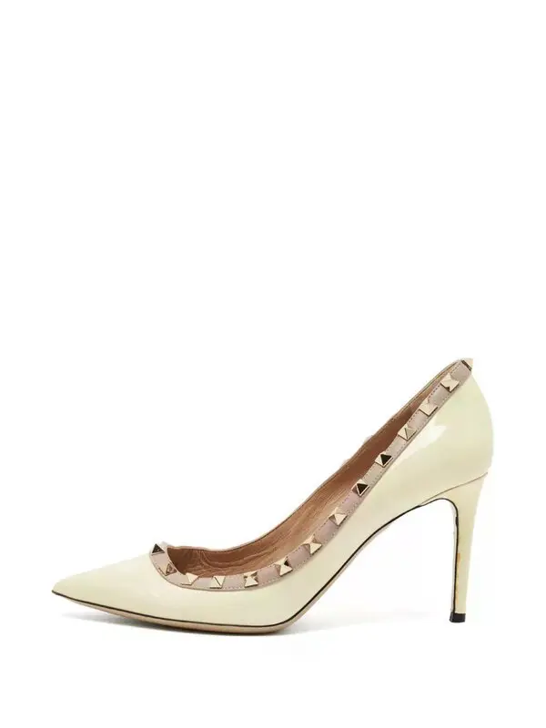 Valentino Garavani Rockstud Patent-leather Heeled Pumps - Neutrals