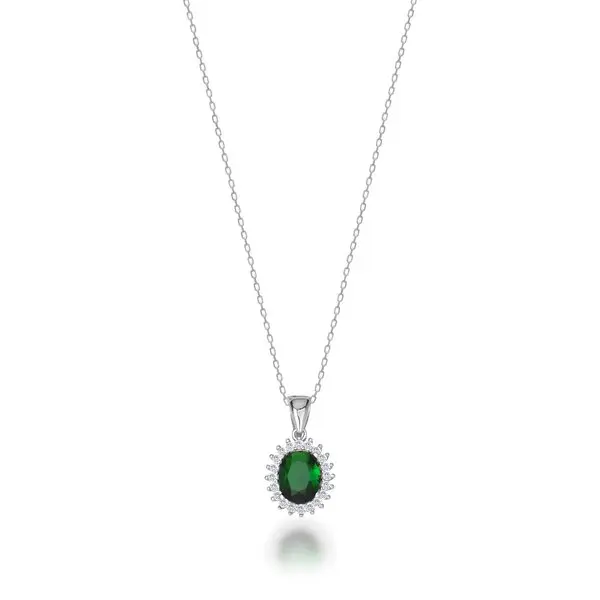 BY EDA DOGAN Emerald Green Stone Pendant Necklace - Silver