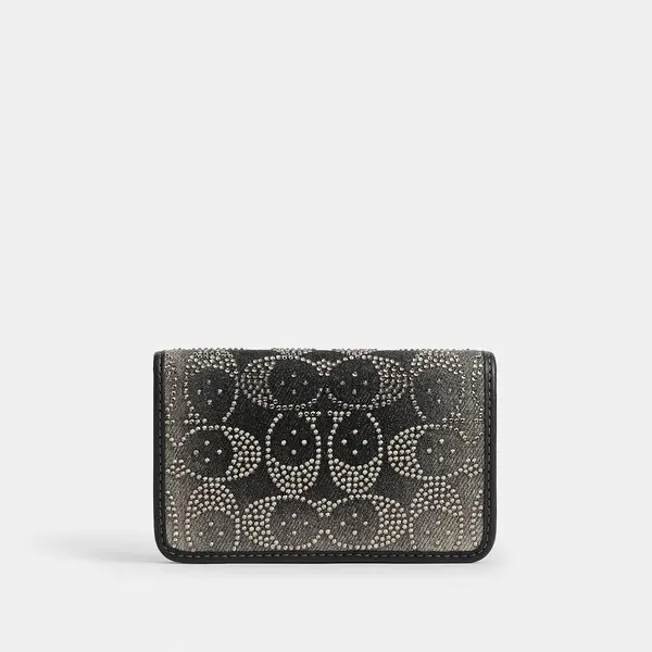COACH Essential Slim Card Case With Crystal Signature - Silver/black