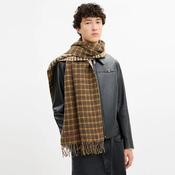 COACH Reversible Plaid Muffler - Camel/multi