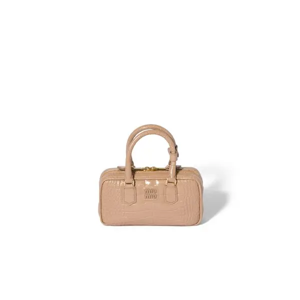 Miu Miu Mini Arcadie Bag In Crocodile Embossed Leather - Cameo
