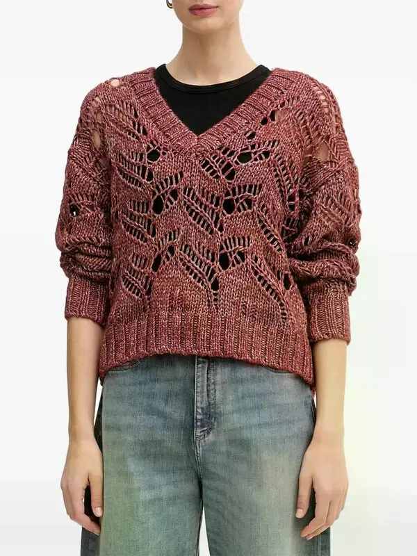 Sisley Open-knit V-neck Sweater
