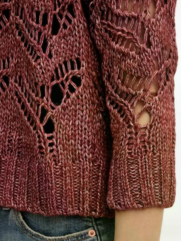 Sisley Open-knit V-neck Sweater