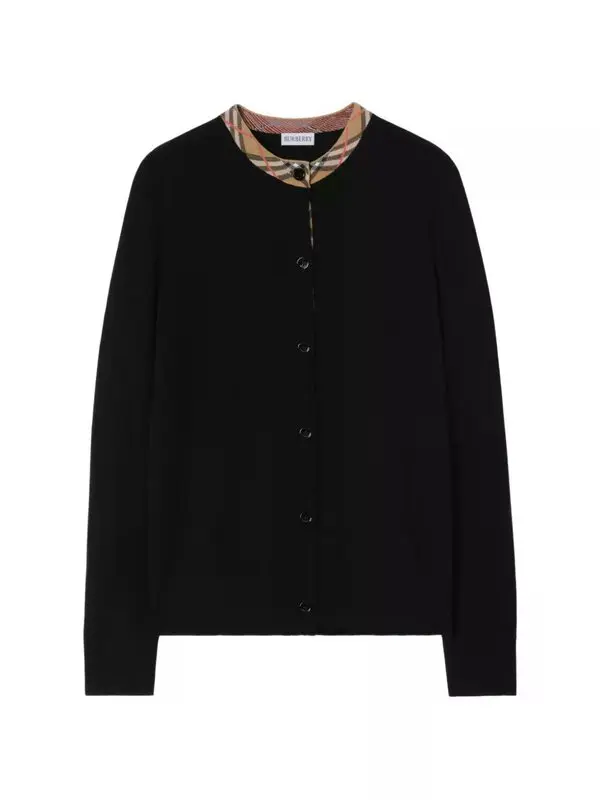 Burberry Check Trim Wool Cardigan