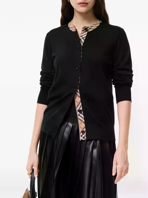 Burberry Check Trim Wool Cardigan