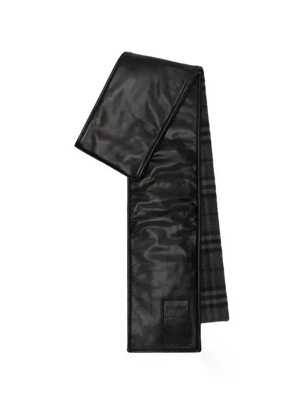 Burberry Narrow Reversible Check And Leather Scarf - Black