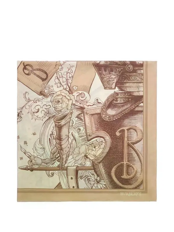 Burberry Etched Knight Cashmere Silk Scarf - Neutrals