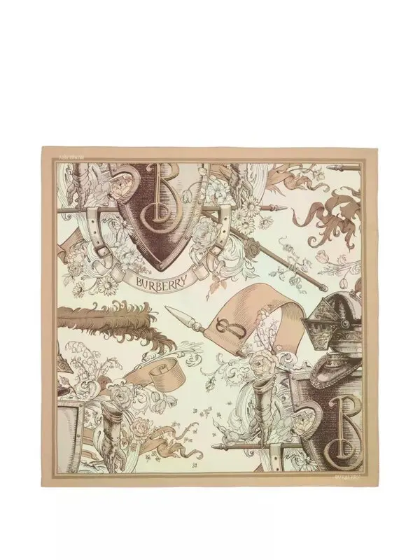 Burberry Etched Knight Cashmere Silk Scarf - Neutrals