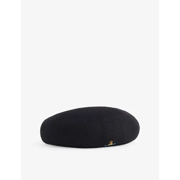 VIVIENNE WESTWOOD Brand-embroidered Wool Beret - Black