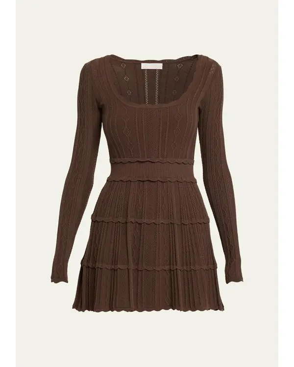 LoveShackFancy Lunelle Pointelle Knit Long-sleeve Mini Dress - Campfire