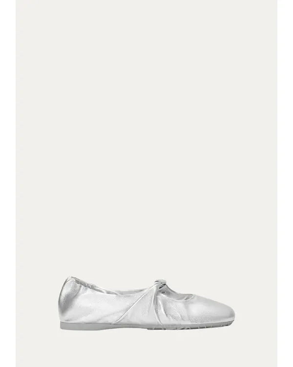 Loewe Pebble Soft Square Toe Ballerina Flats - Silver