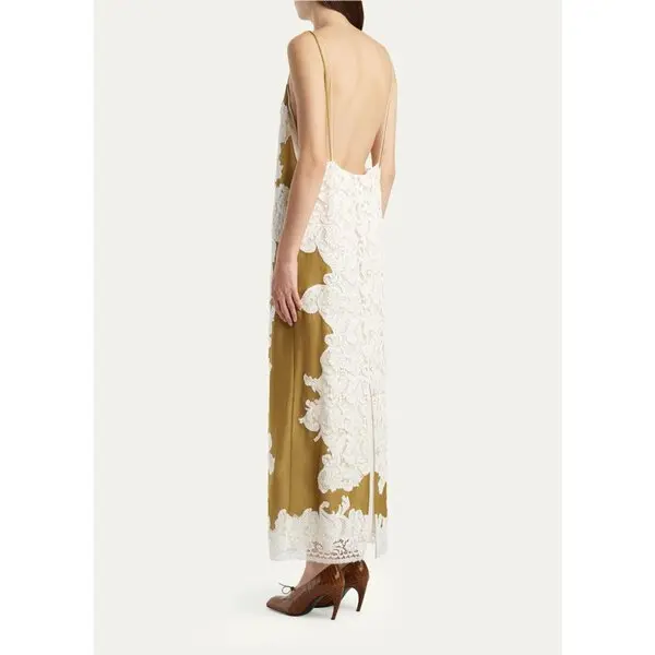 Khaite Nevis Sleeveless Lace & Satin Backless Maxi Dress - Bronze