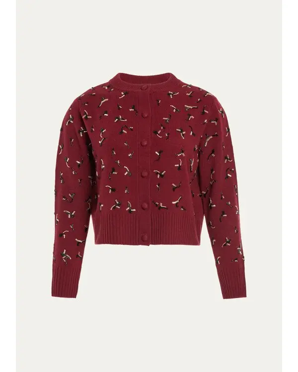 Altuzarra Vaughn Beaded Wool Crewneck Sweater - Grenache