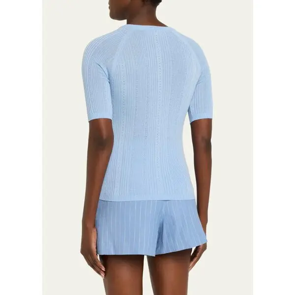 Veronica Beard Brielle Short-sleeve Pointelle Wool Sweater