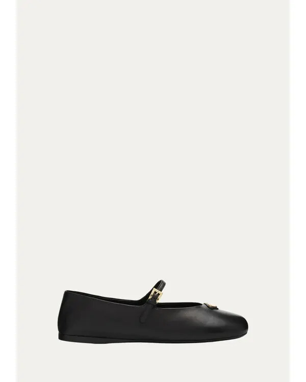 Prada Triangle Logo Leather Mary Jane Ballerina Flats