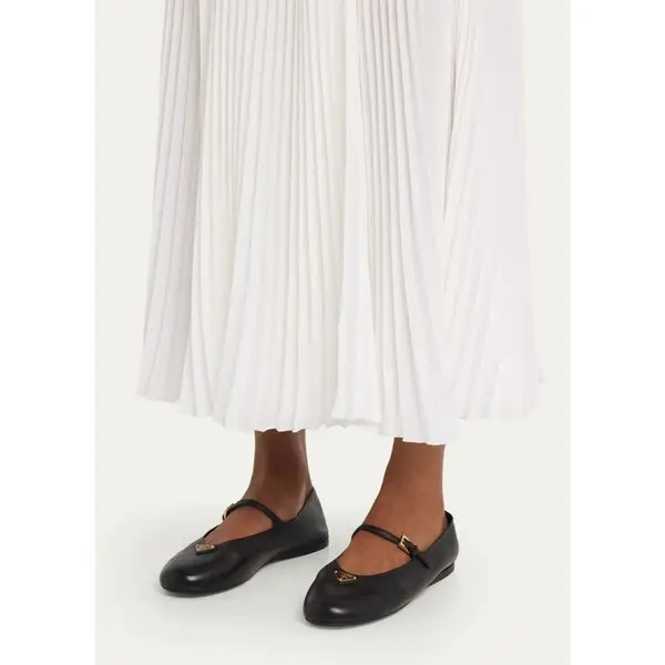Prada Triangle Logo Leather Mary Jane Ballerina Flats