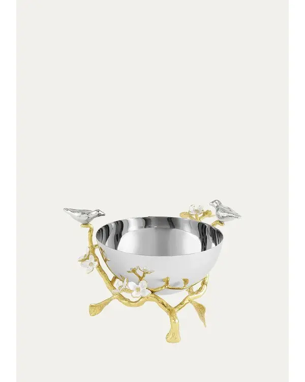 Michael Aram Lovebirds Silver & Gold Nut Bowl - Open