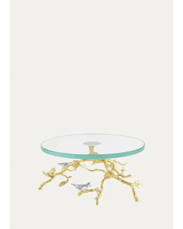 Michael Aram Lovebirds Silver & Gold Glass Cakestand - Open