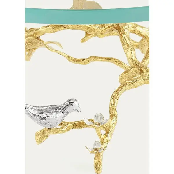 Michael Aram Lovebirds Silver & Gold Glass Cakestand