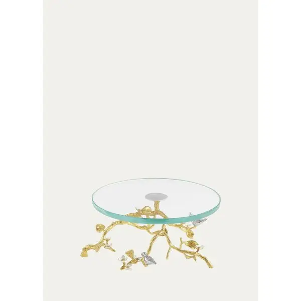 Michael Aram Lovebirds Silver & Gold Glass Cakestand