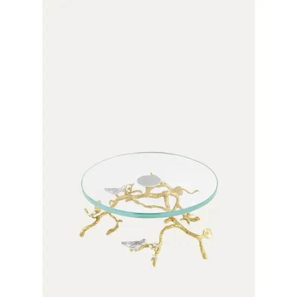 Michael Aram Lovebirds Silver & Gold Glass Cakestand