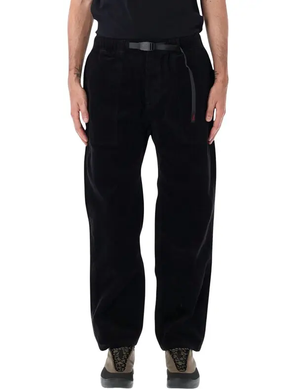 Gramicci Loose Tapered Ridge Pants In Cotton Corduroy With Cinch Belt - Nero