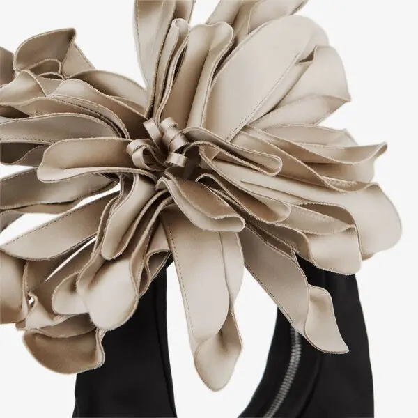 JIMMY CHOO Flower Hobo Black And Bone Satin Hobo Shoulder Bag With Oversized Flower - Black/bone/silver