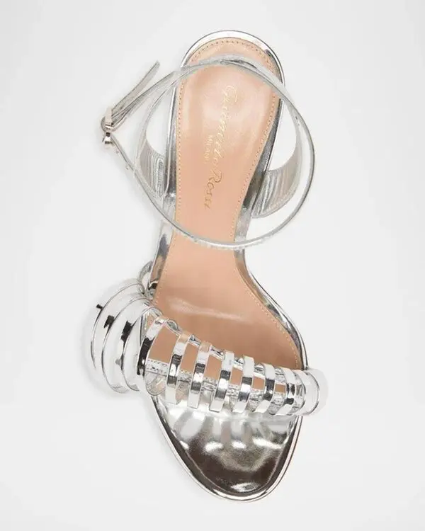 GIANVITO ROSSI 105mm Metallic Leather Caged Loop Sandals - Silver