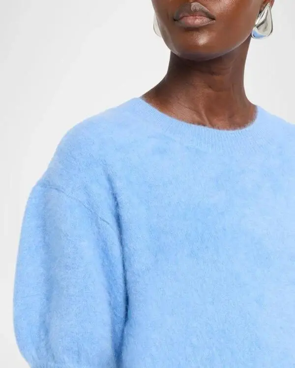 LISA YANG Juniper Brushed Cashmere Short-sleeve Sweater - Azure