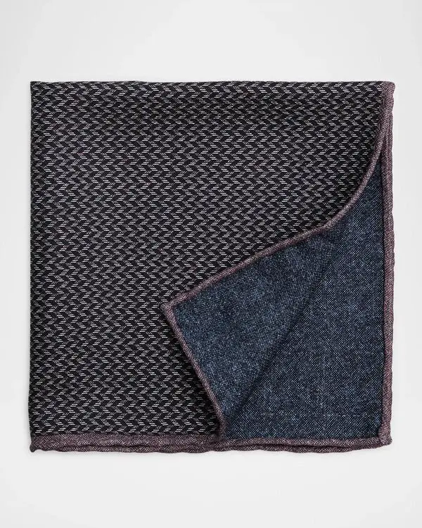 Brunello Cucinelli Apos;s Chevron Double-face Silk Pocket Square - C2425 Navy