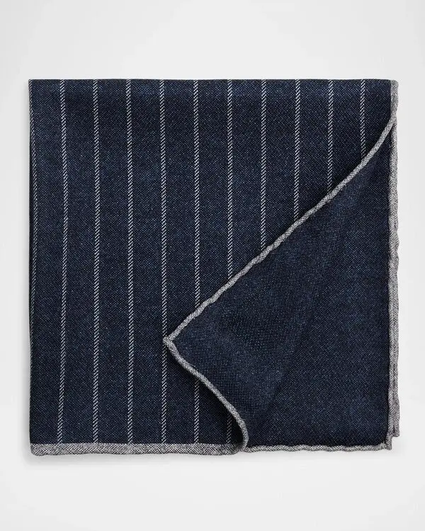 Brunello Cucinelli Apos;s Fine Stripe Double-face Silk Pocket Square - C2425 Navy