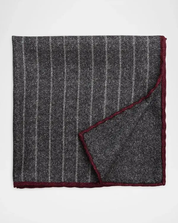 Brunello Cucinelli Apos;s Fine Stripe Double-face Silk Pocket Square - Medium Grey