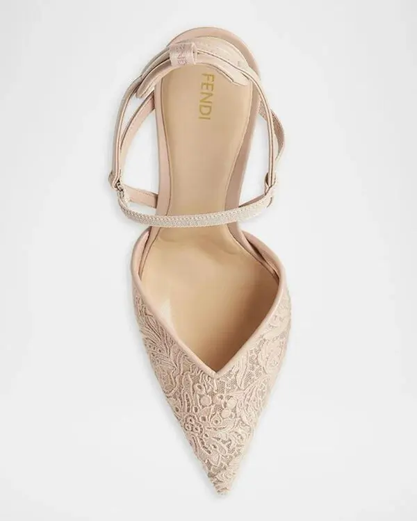 Fendi 95mm Tulle Slingback Pumps