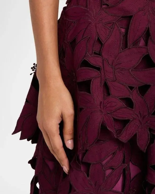 Simkhai Neve Layered Floral Cutwork Lace Midi Dress - Fig