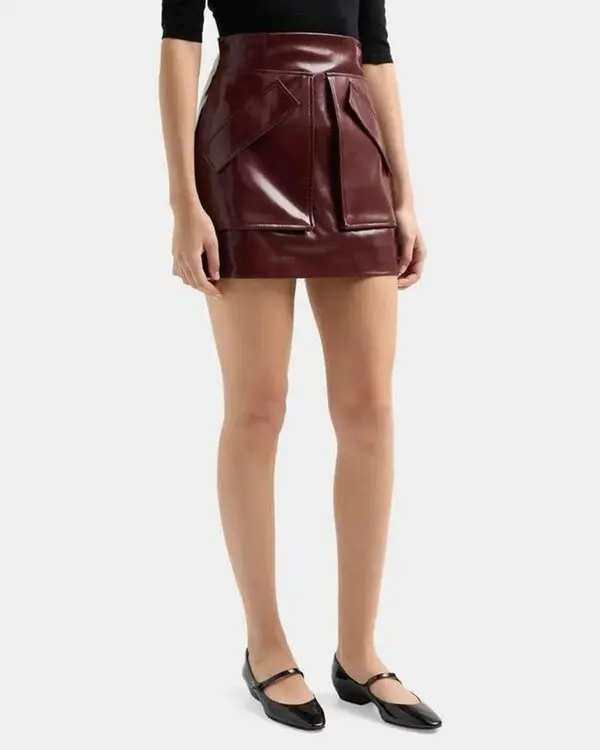 AKNVAS Cherry Faux Leather Mini Skirt