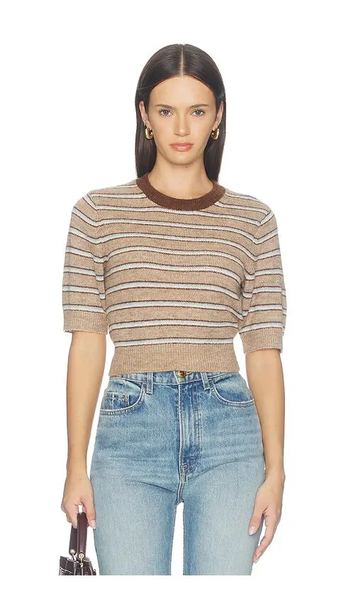 LOVERS AND FRIENDS Emilli Stripe Crop Sweater In Brown