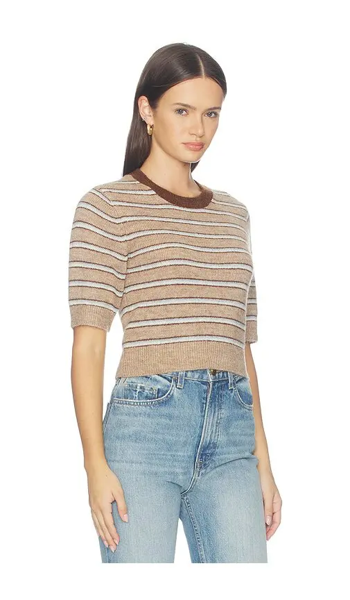 LOVERS AND FRIENDS Emilli Stripe Crop Sweater In Brown