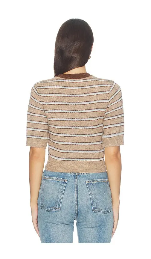 LOVERS AND FRIENDS Emilli Stripe Crop Sweater In Brown