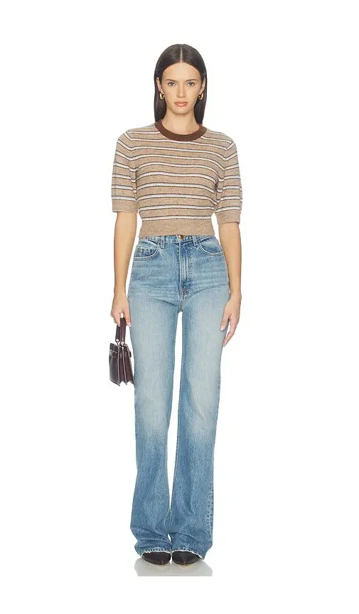 LOVERS AND FRIENDS Emilli Stripe Crop Sweater In Brown