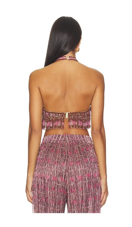 PatBO Rose Mirage Beaded Halterneck Top